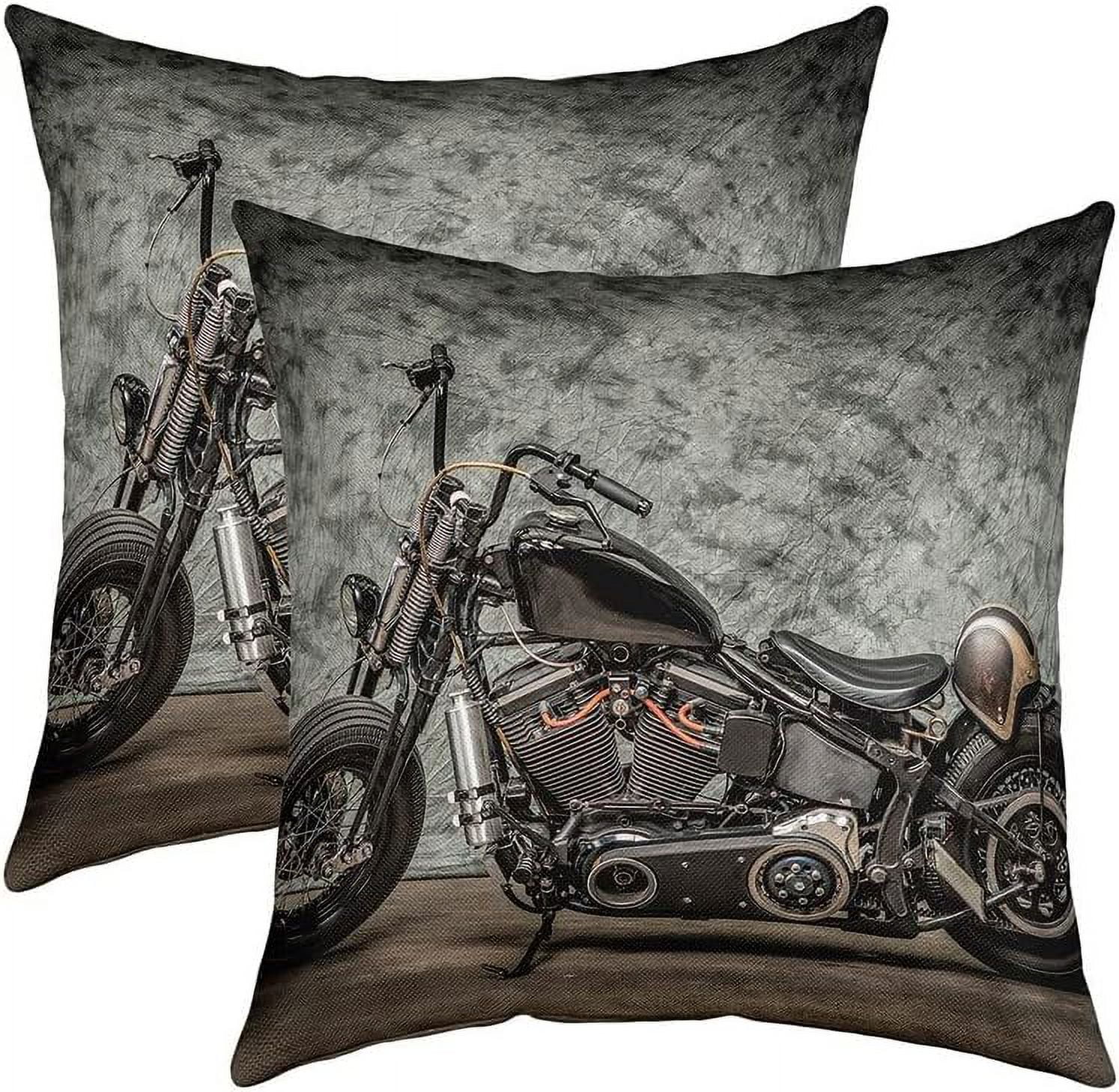 Dirt Bike Throw Pillow Covers 20"x20" Set of 2 Soft Vintage Motorcycle ...