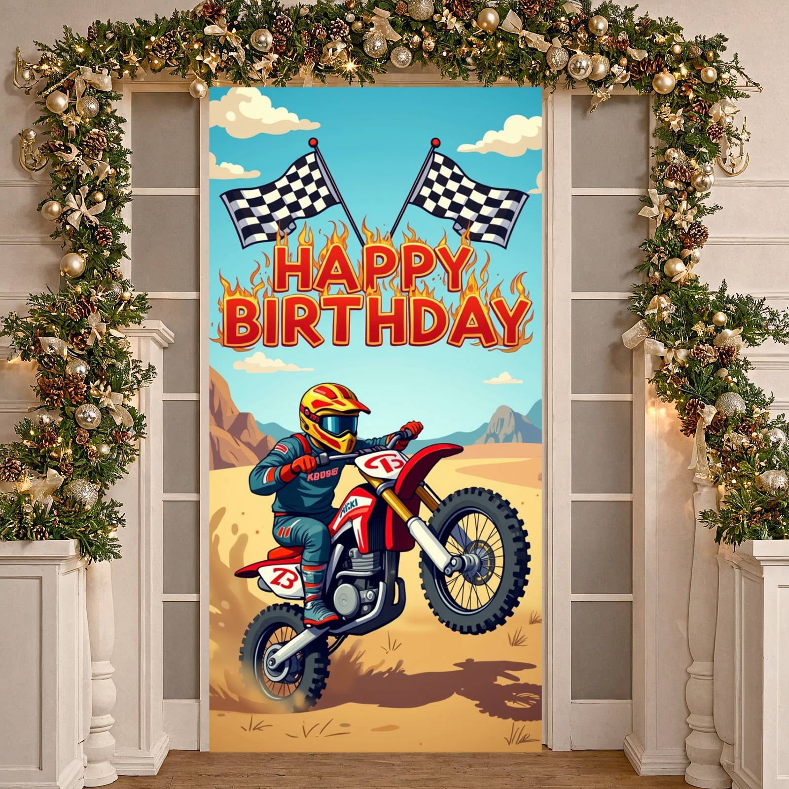 Dirt Bike birthday door banner motocycle Racing Birthday Backdrop ...