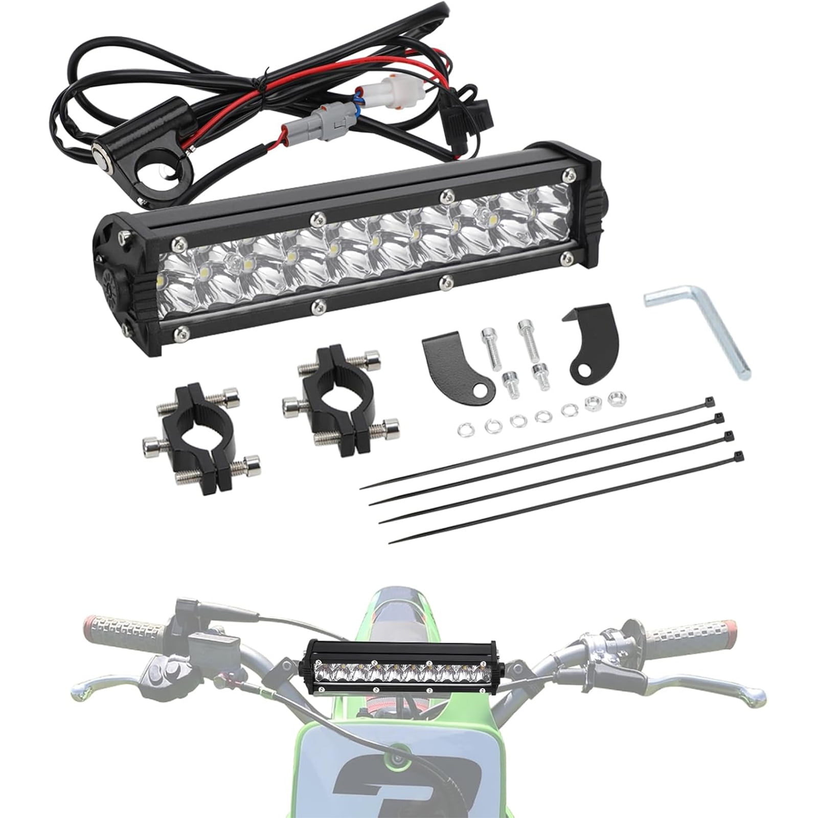 Dirt Pit Bike LED Light Bar Waterproof Plug Play 60W 2500Lm Driving Light Kit 7/8" Handlebar ...