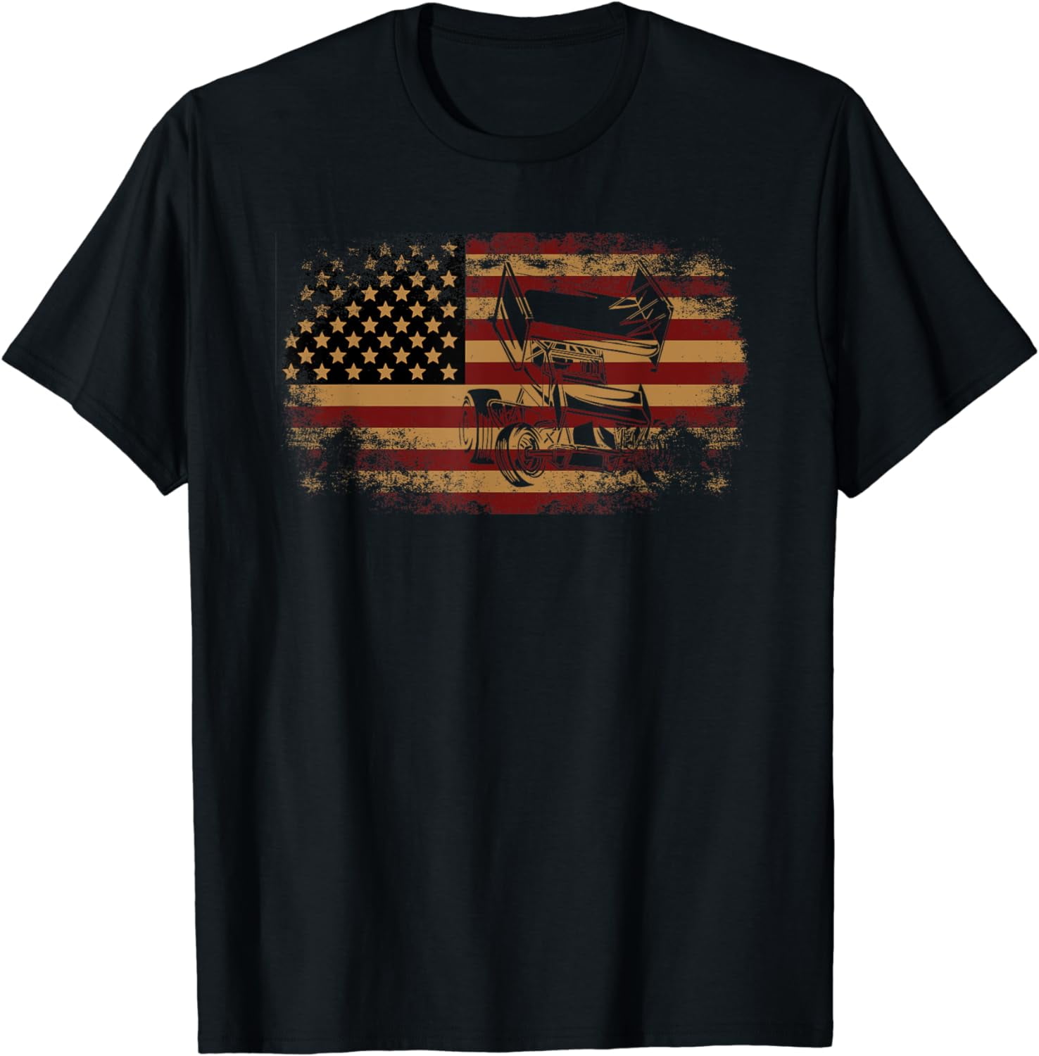 Dirt Track Racing Sprint Car Vintage Usa American Flag T-Shirt ...