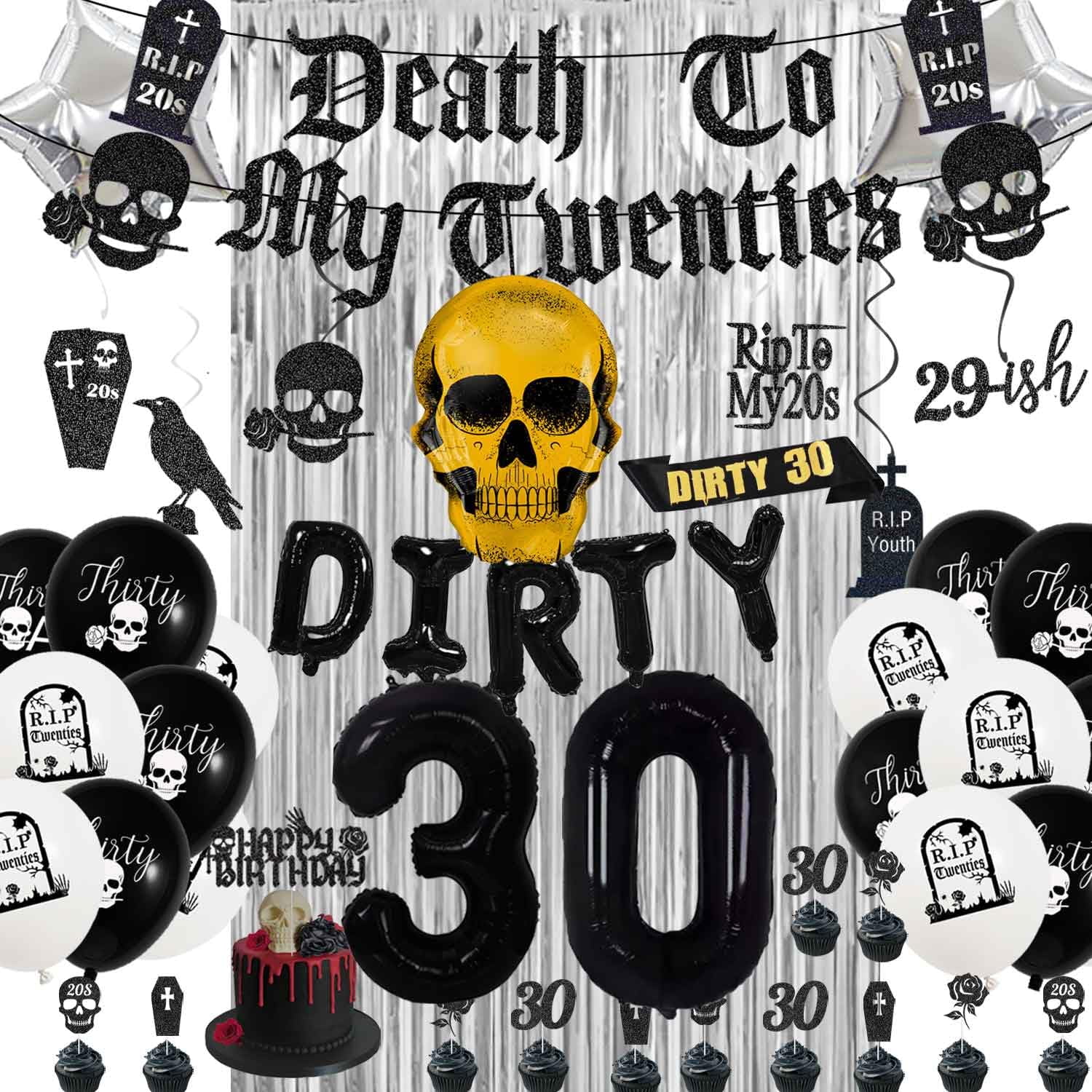 Dirty 30th BirthdayEGSC Decorations Black Death to My Twenties Funeral ...