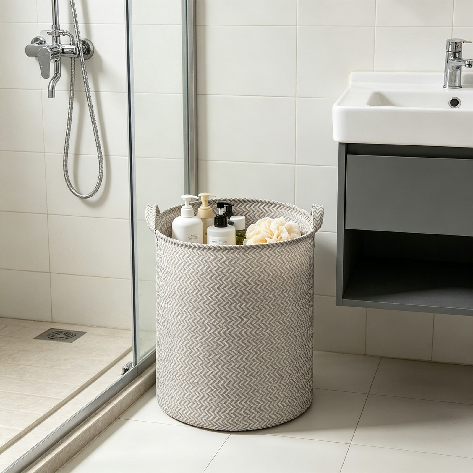 Dirty Clothes Storage Basket - Fabric Laundry Organizer with Handles ...