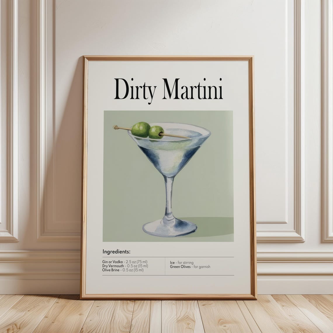 Dirty Martini Cocktail Minimal Olive Glass Modern Bar Decor, Unframed ...
