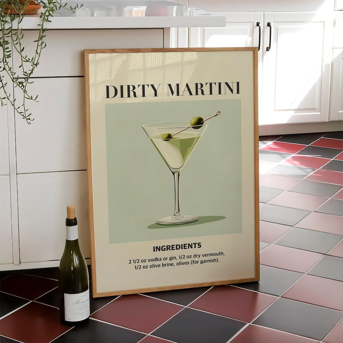 Dirty Martini Cocktail Print: Retro Bar Cart Art #4162, Unframed Poster ...