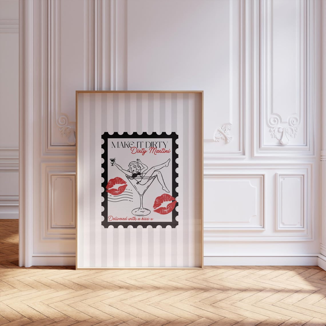 Dirty Martini Striped Retro Stamp Print: Trendy Kitchen Bar Cart Art ...