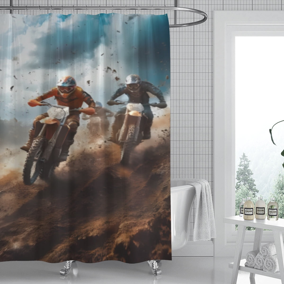 Dirty Motocross Dirt Bike shower curtain features a bold and iconic ...