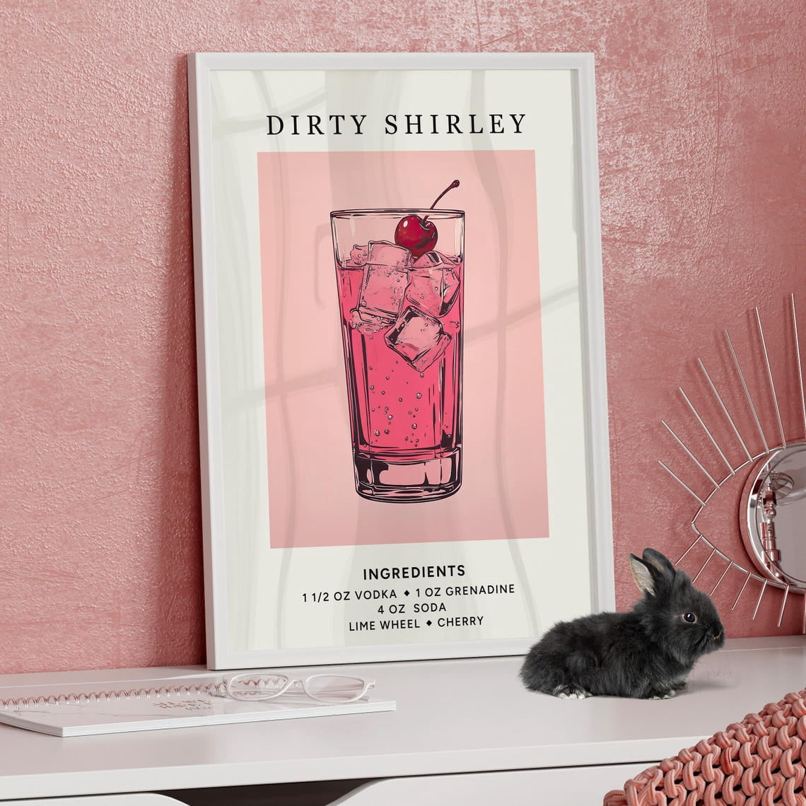 Dirty Shirley Cocktail Pink Girly Preppy Retro Kitchen Decor Happy Hour ...