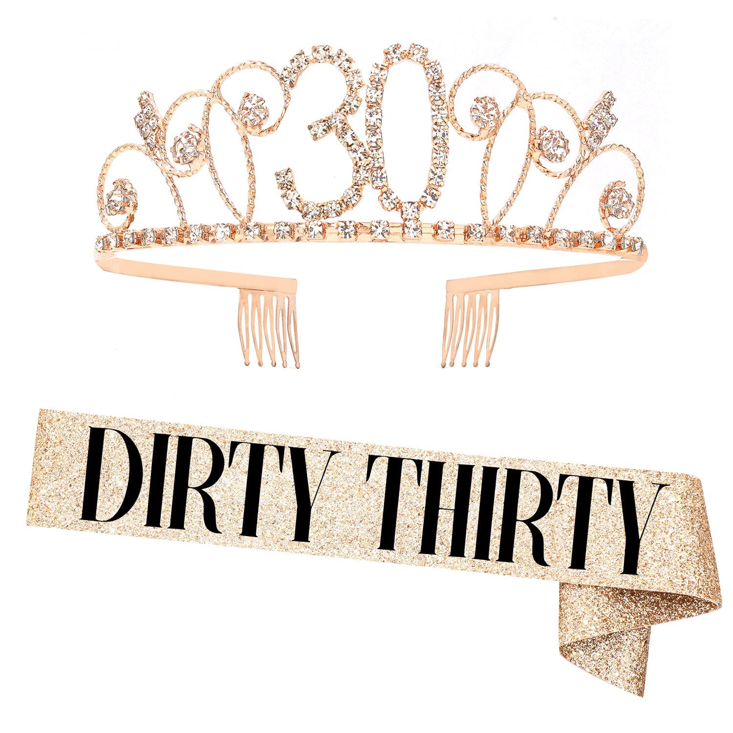 "Dirty Thirty" Sash and STF9 Rhinestone Crown Set - 30th Birthday Party ...