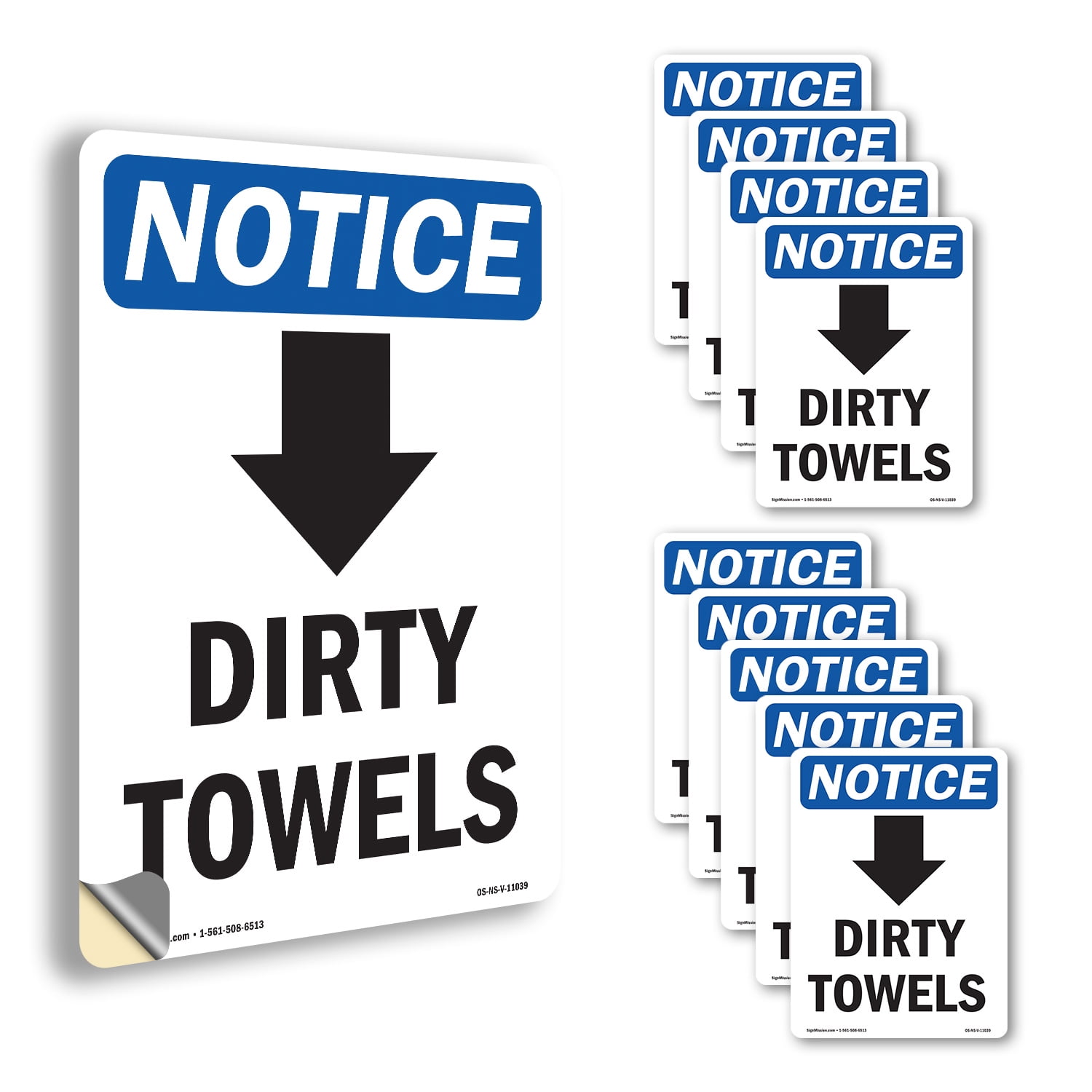 Dirty Towels [Down Arrow] With Symbol OSHA Notice Vinyl Decal Label 7 ...