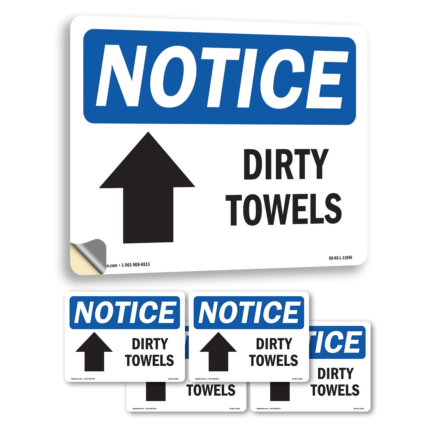 Dirty Towels [Up Arrow] With Symbol OSHA Notice Vinyl Decal Label 10 ...