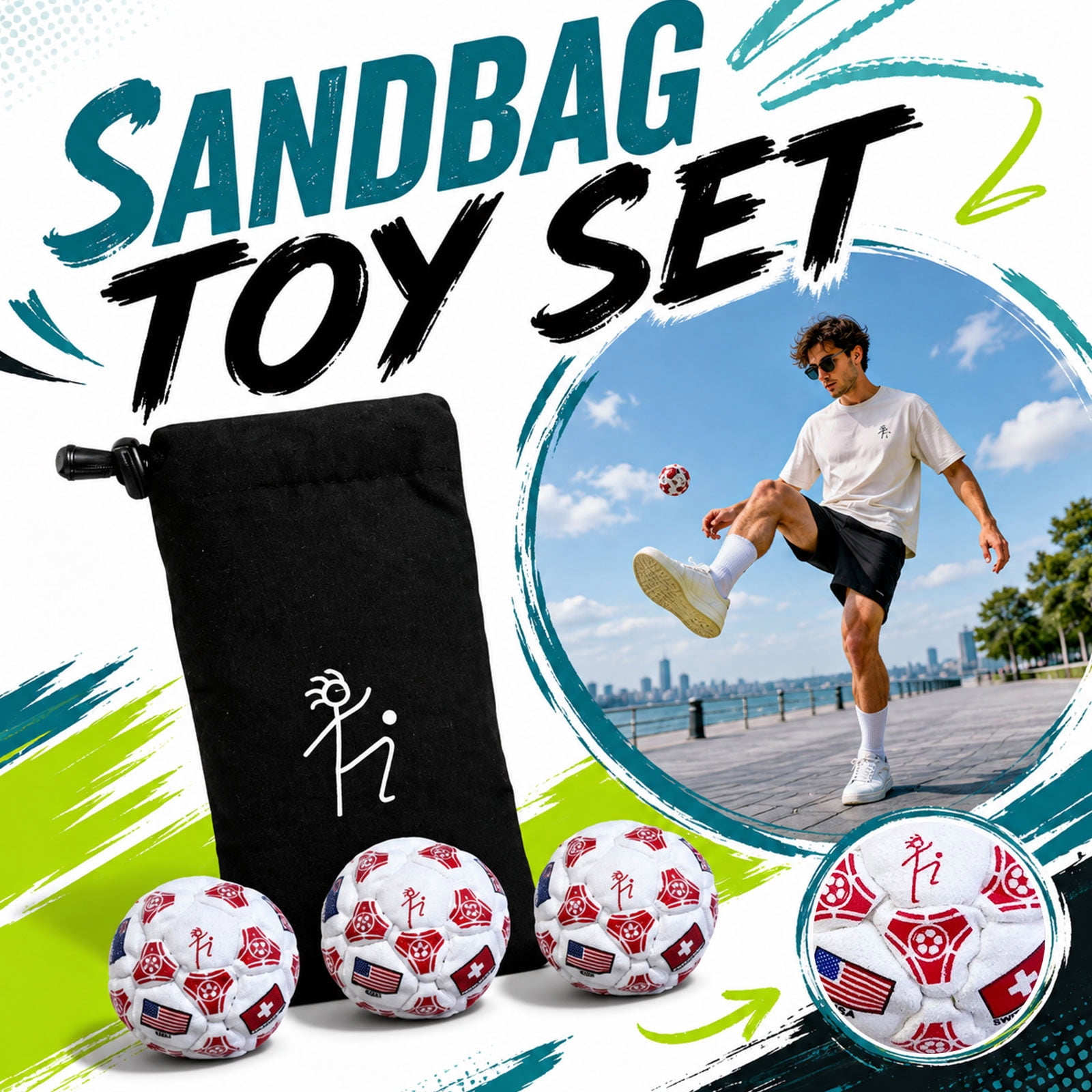 Dirtybag All Star 3 Pack Footbag with Carry Pouch，8-Panel Sand Filled ...