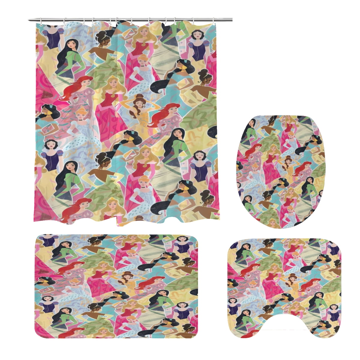 Dis-ney Princess Bathroom shower curtain set 4-piece, bathroom set with ...