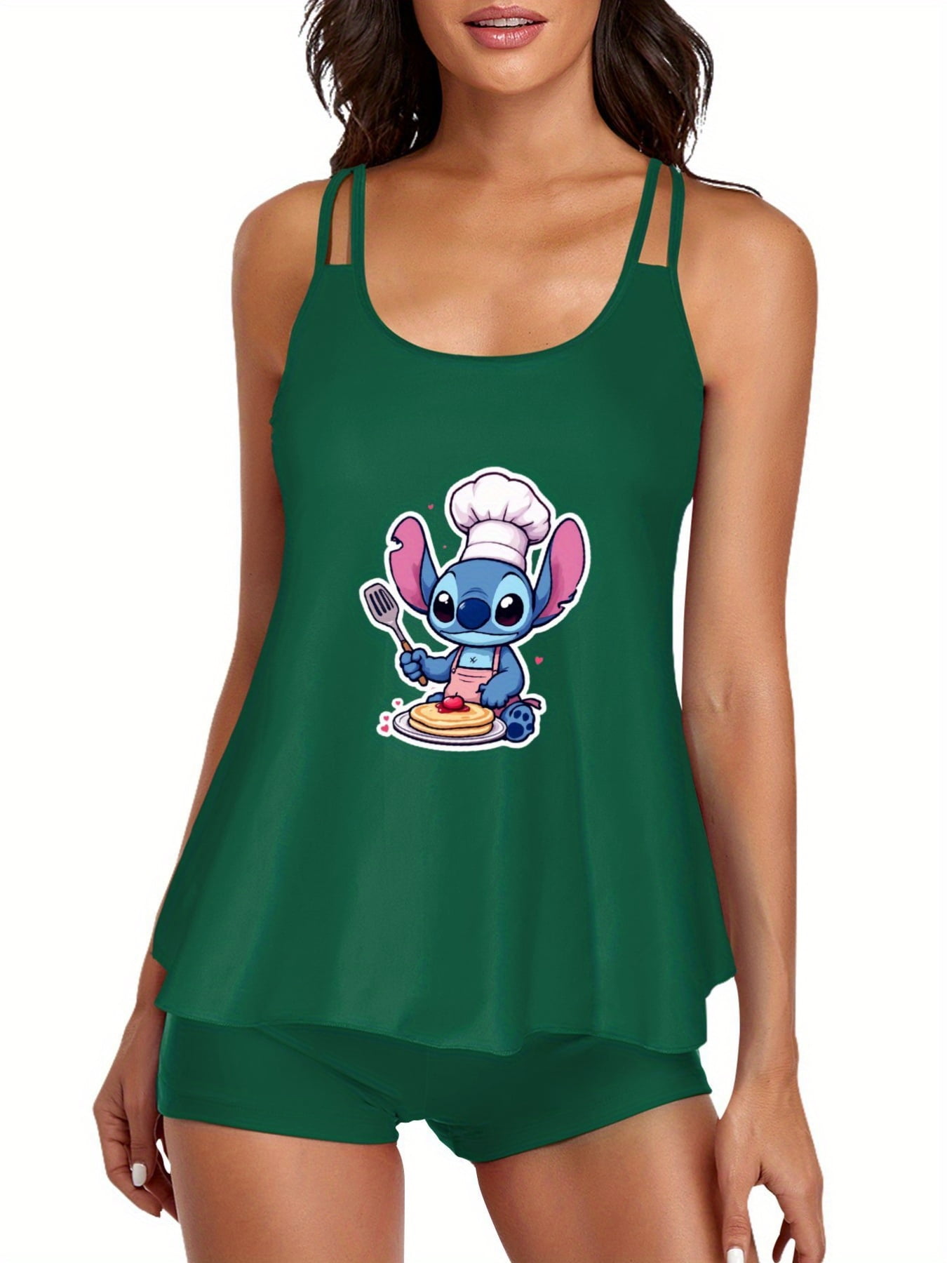 Dis-ney Stitch Print Swimsuit and Women, 2pcs Set Tankini Swimsuit ...