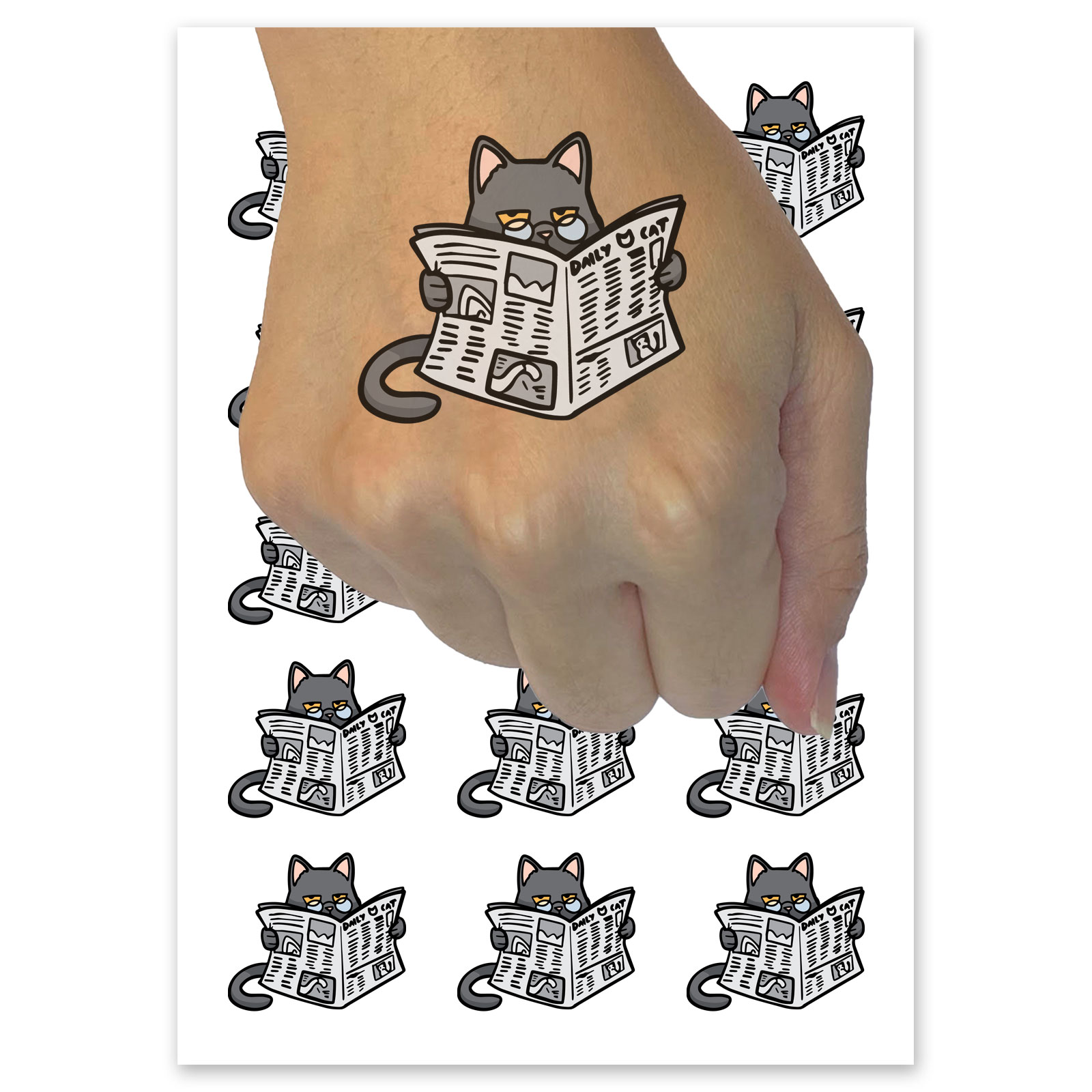 Disappointed Unimpressed Cat with Newspaper Temporary Tattoo Water ...