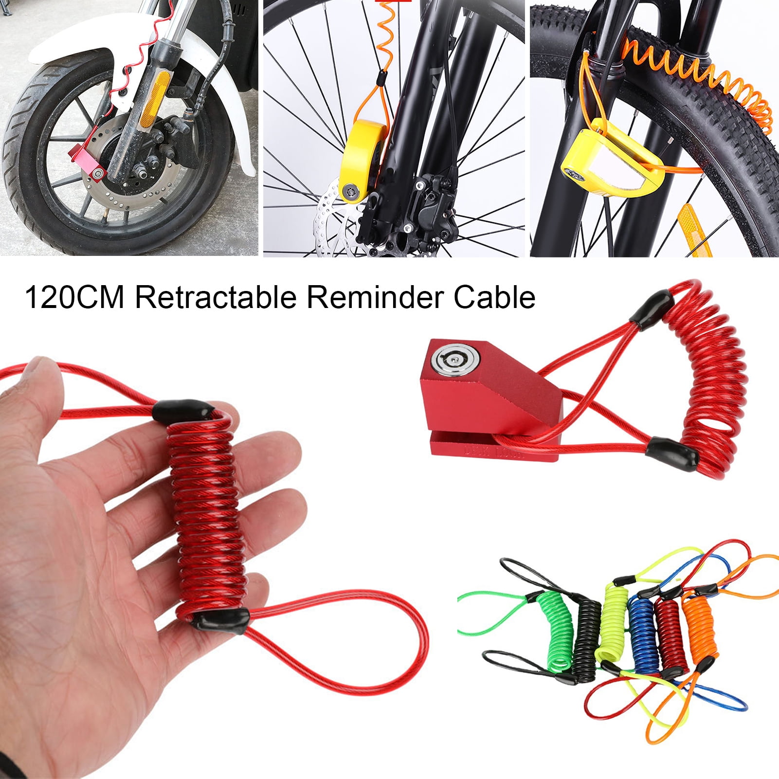 Disc Brake Lock Reminder Cable 120CM Retractable Steel Wire Bright Color Motorcycle Mountain ...