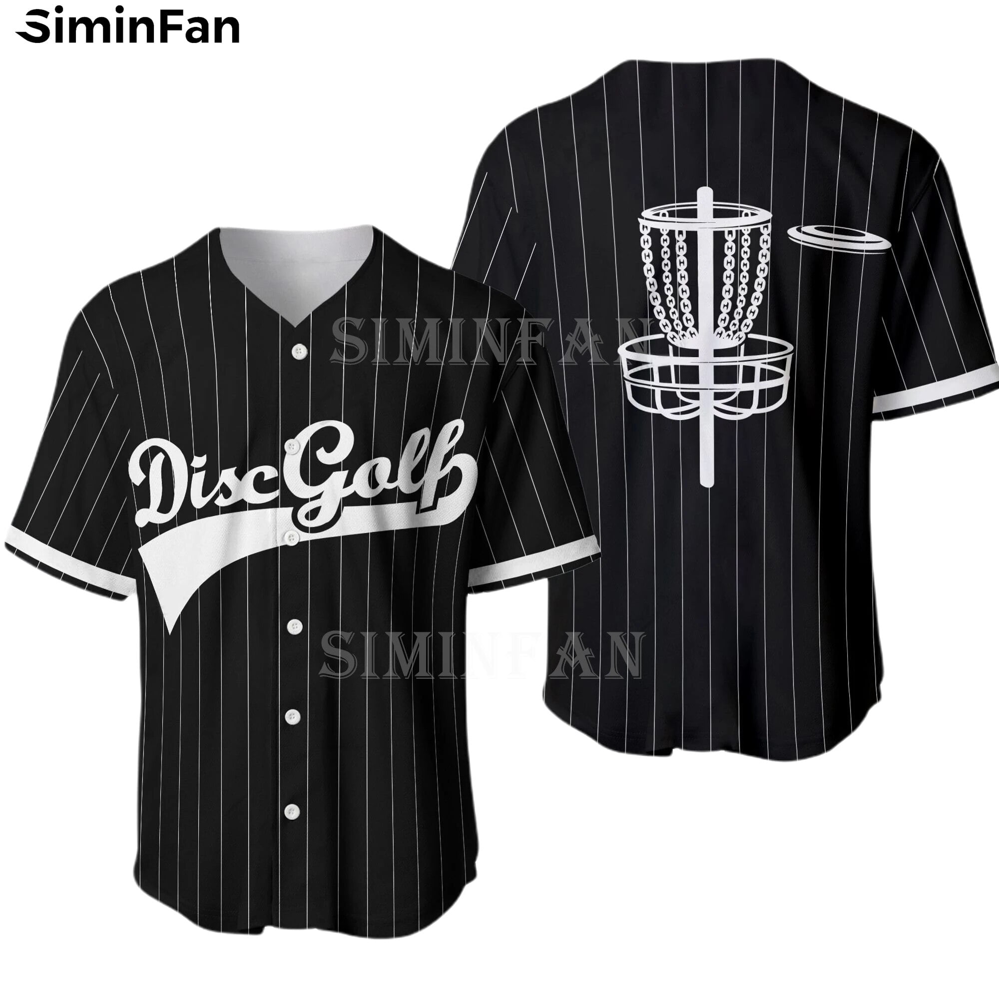 Disc Golf 3D Printed Mens Stripe Baseball Jersey Shirts Black White ...