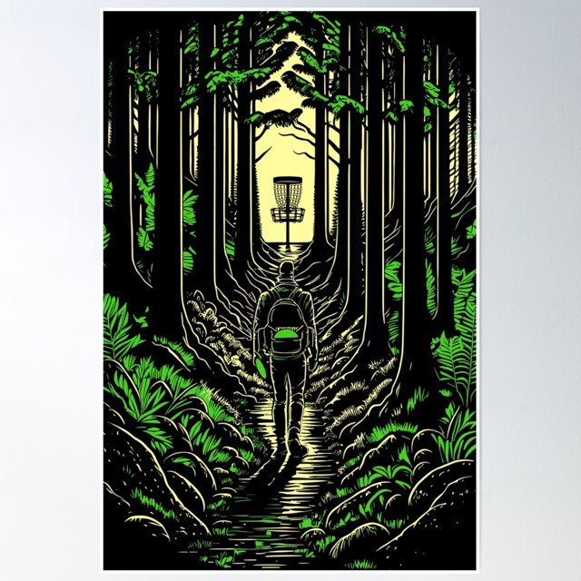 Disc Golf Forest Course Wilderness Golfer Sunset Poster Wall Art ...