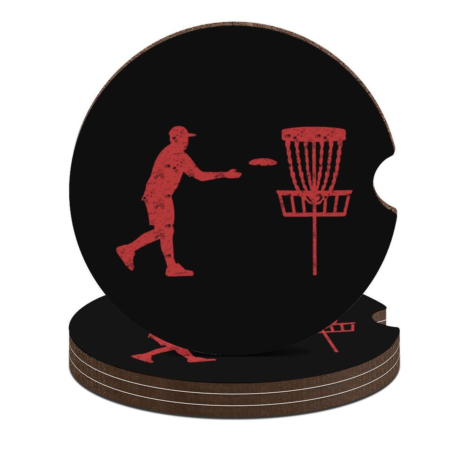 Disc Golf Icon Basket Car Coasters for Drinks with A Finger Notch for ...
