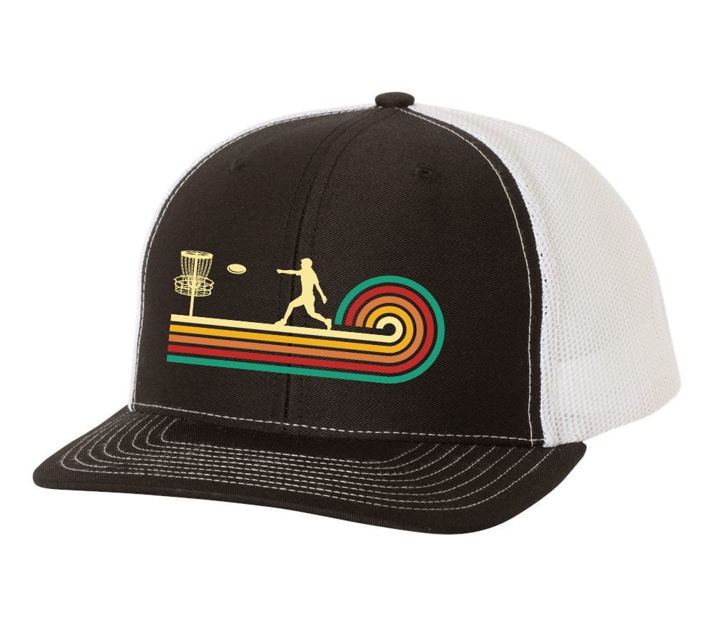 Disc Golf Retro Swirl Golfer Mens Embroidered Mesh Back Trucker Hat ...