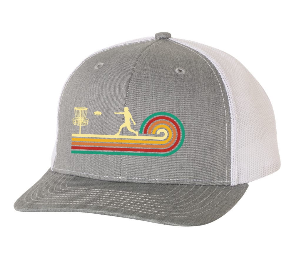 Disc Golf Retro Swirl Golfer Mens Embroidered Mesh Back Trucker Hat ...