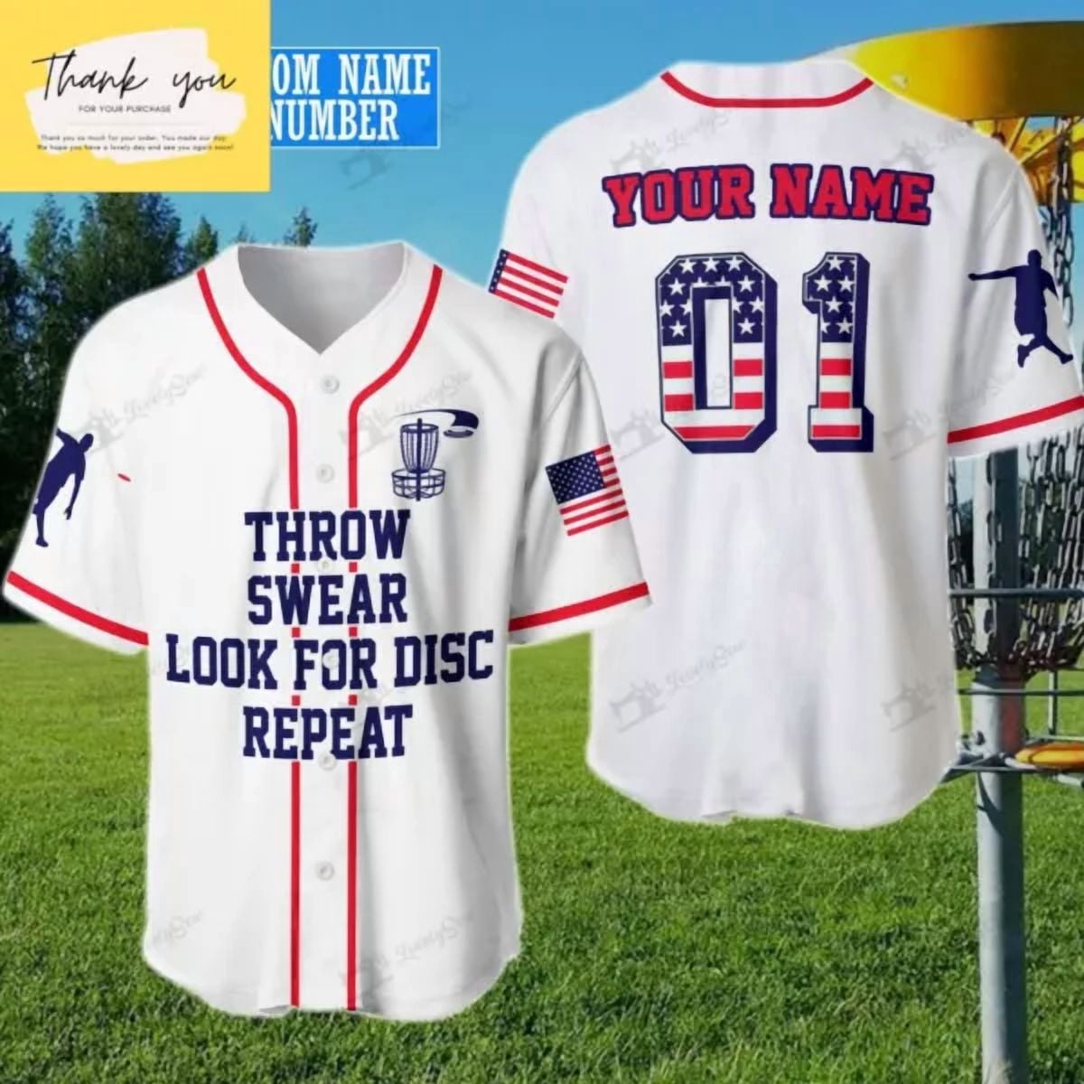 Disc Golf USA Flag Personalized Baseball Jersey Shirt Custom Name ...
