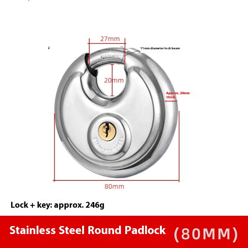Disc Lock for Storage Unit 80mm, Stainless Steel Keyed Padlock with ...