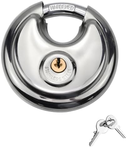 Disc Padlock with Key - Heavy Duty Round Circle for Warehouse, Gym ...