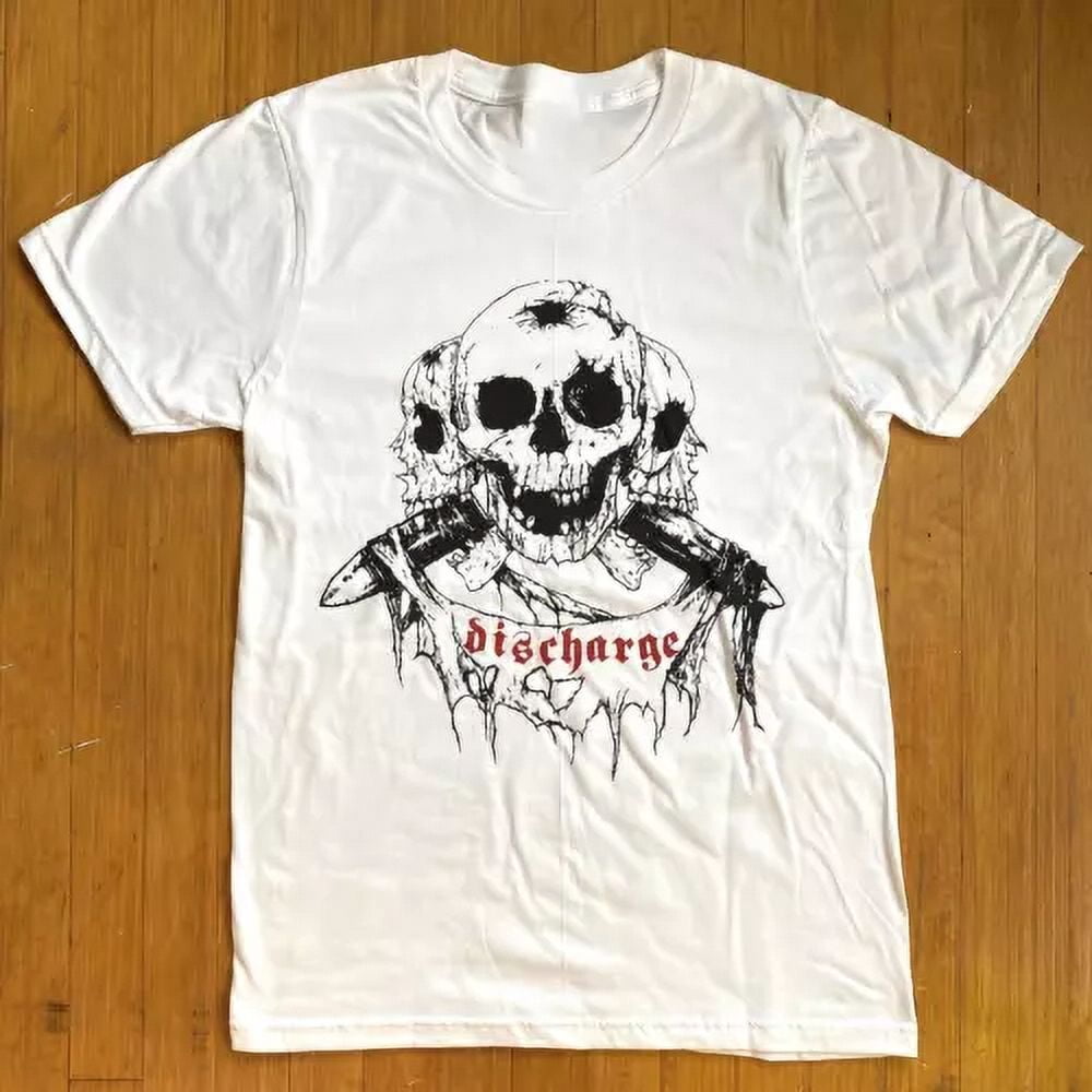 Discharge -Three Skull Short Sleeve White All Size S-5XL Black Ag2123 ...