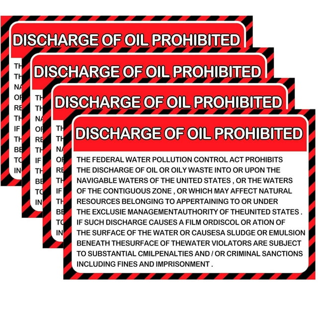 Discharge of Oil Prohibited Vinyl Stickers 5x8 Inch Oil Safety Warning ...