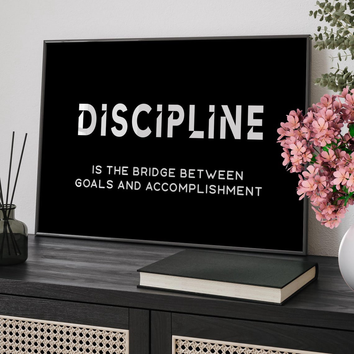 Discipline Quote Wall Art, Minimal Black Office Motivation Decor ...