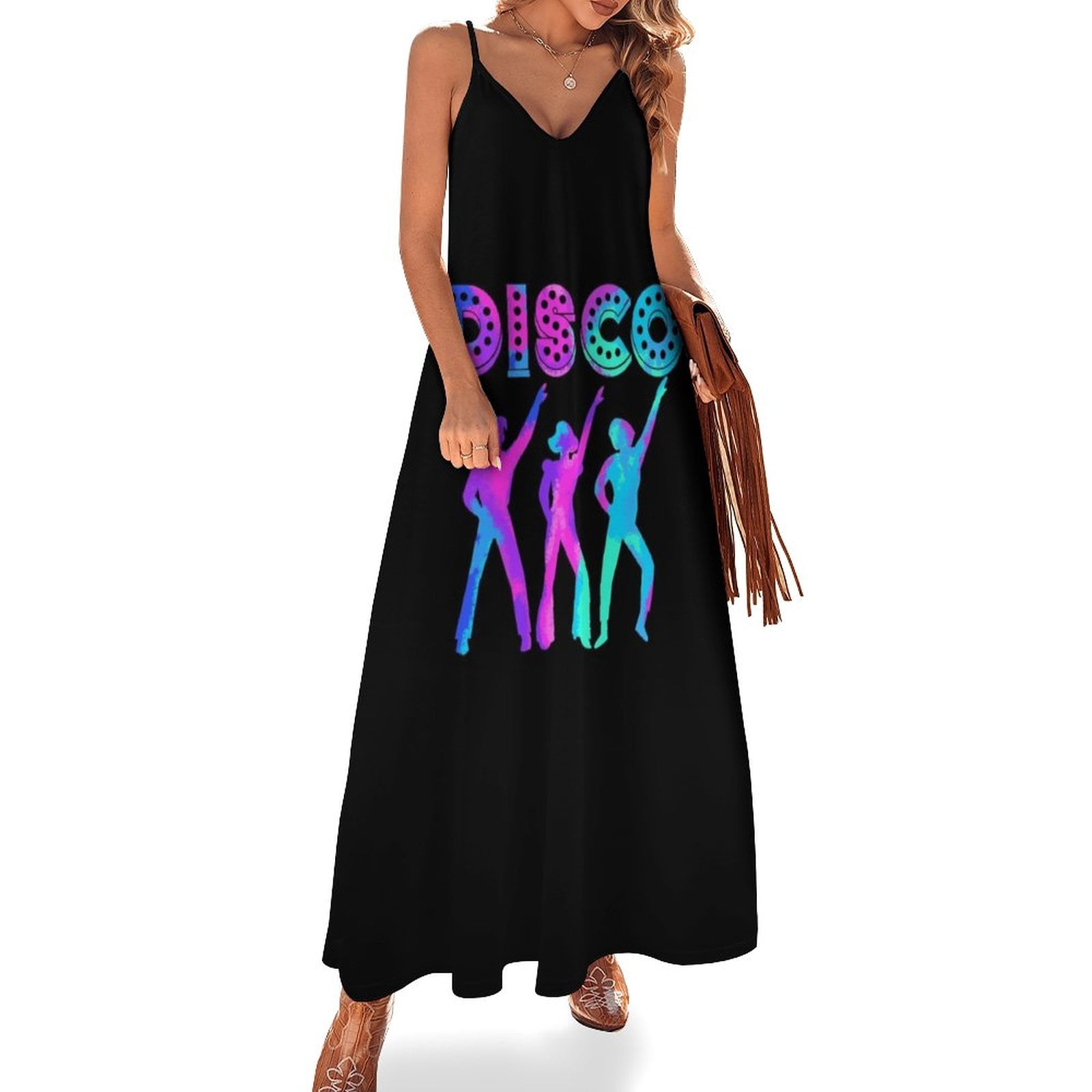 Disco 70 S Neon Dance Party Sleeveless Dresses For Women 2024 Elegant ...