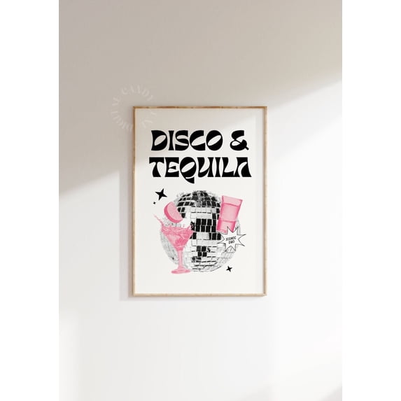 Disco And Tequila Print Trendy Wall Art Trendy Cocktail Print Disco ...
