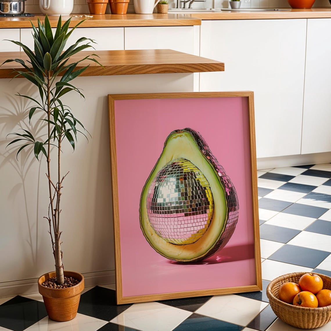 Disco Avocado Funky Kitchen Wall Art, Unframed Paper Print Size 16x24 ...