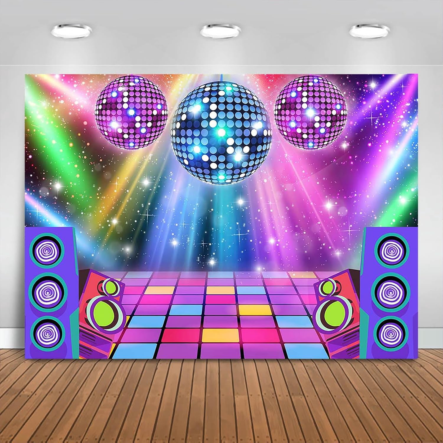 Disco Backdrop 7x5ft Rainbow Stage Disco Party Decorations Background ...