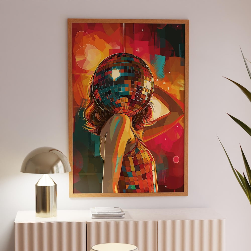 Disco Ball 70S Wall Art, Retro Funky Home Decor, Disco Ball Head ...