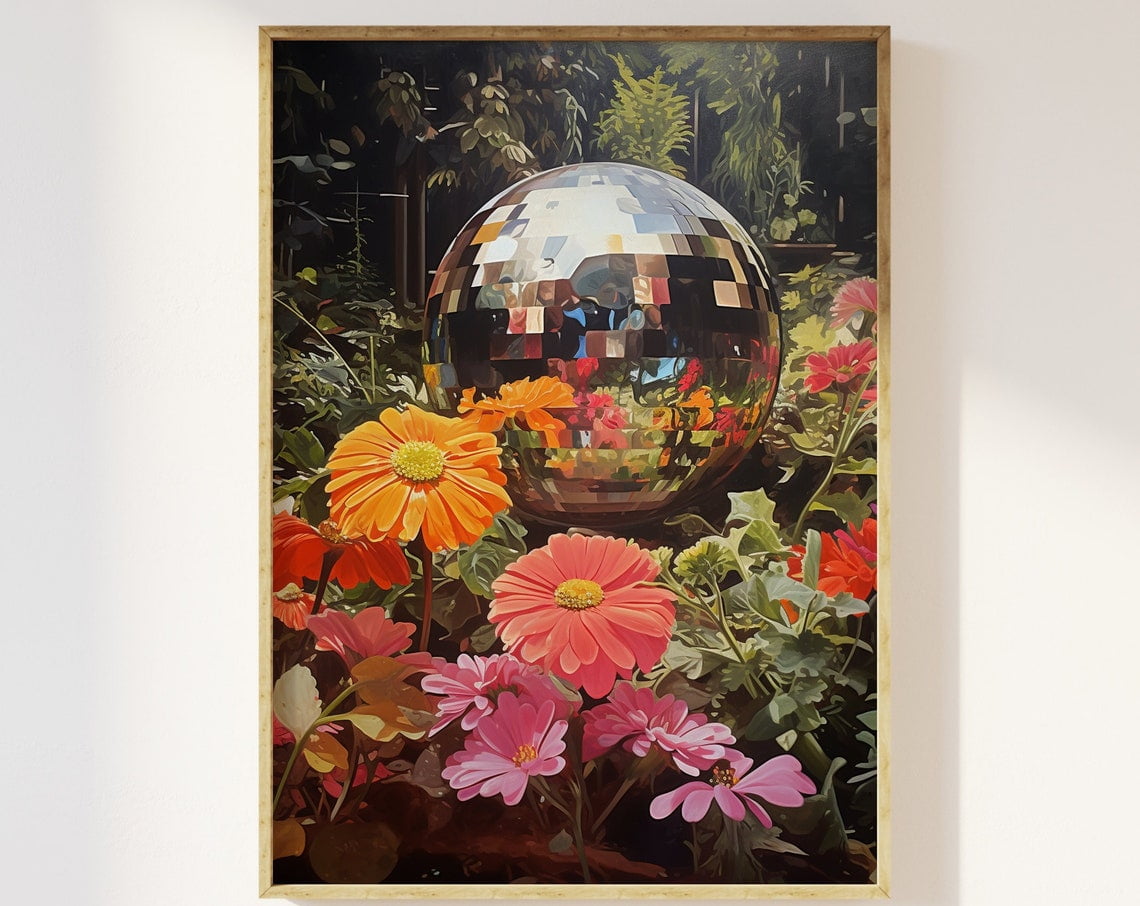 Disco Ball Amongst The Colourful Flowers Art Print Disco Ball ...