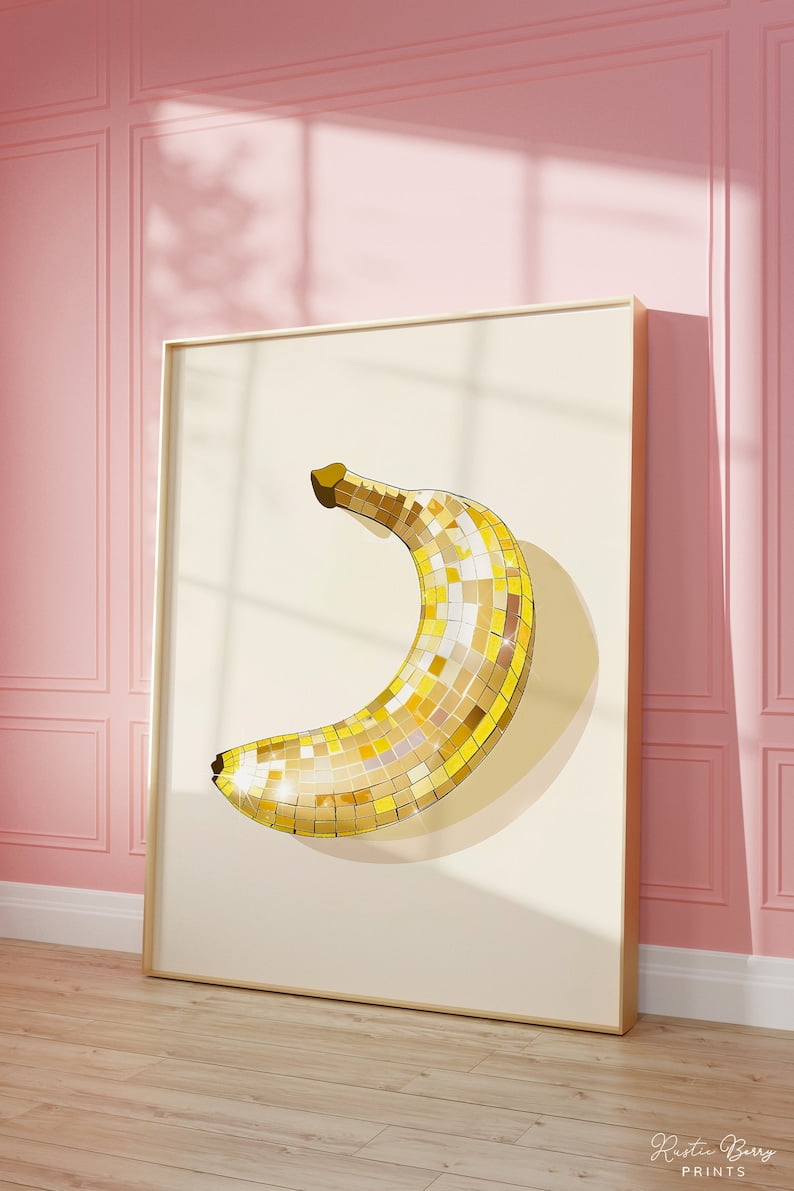 Disco Ball Banana Art Print, Trendy Funky Kitchen Wall Decor, 24x36 ...