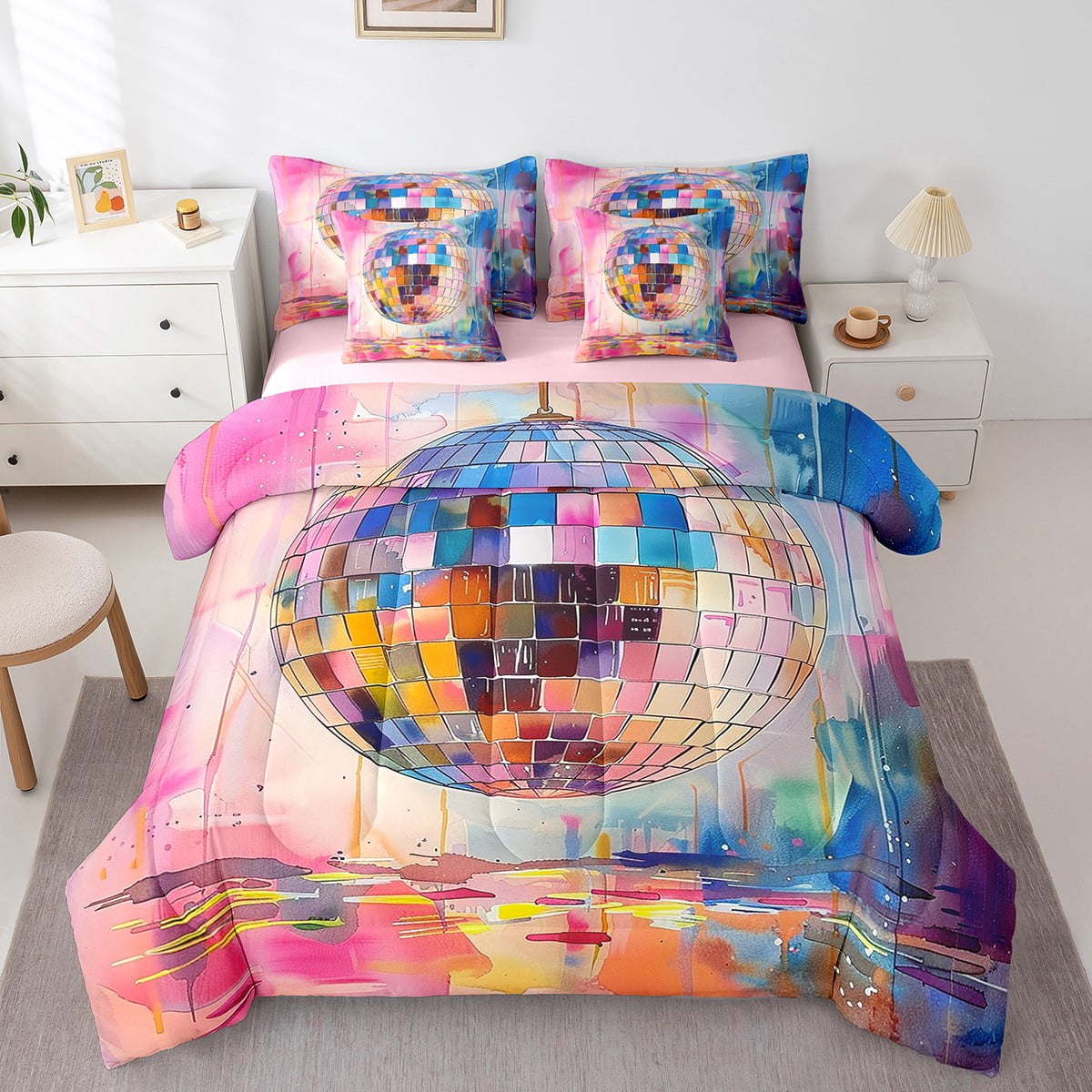 Disco Ball Bed in a Bag Twin Comforter Set 7 Piece,Pink Girly Trendy ...