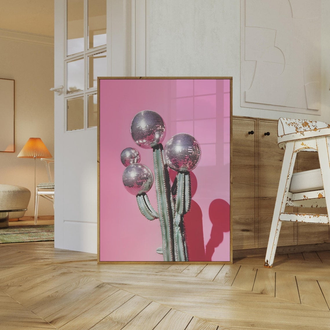 Disco Ball Cactus Funky Wall Art, Unframed Paper Print Size 12x18 ...