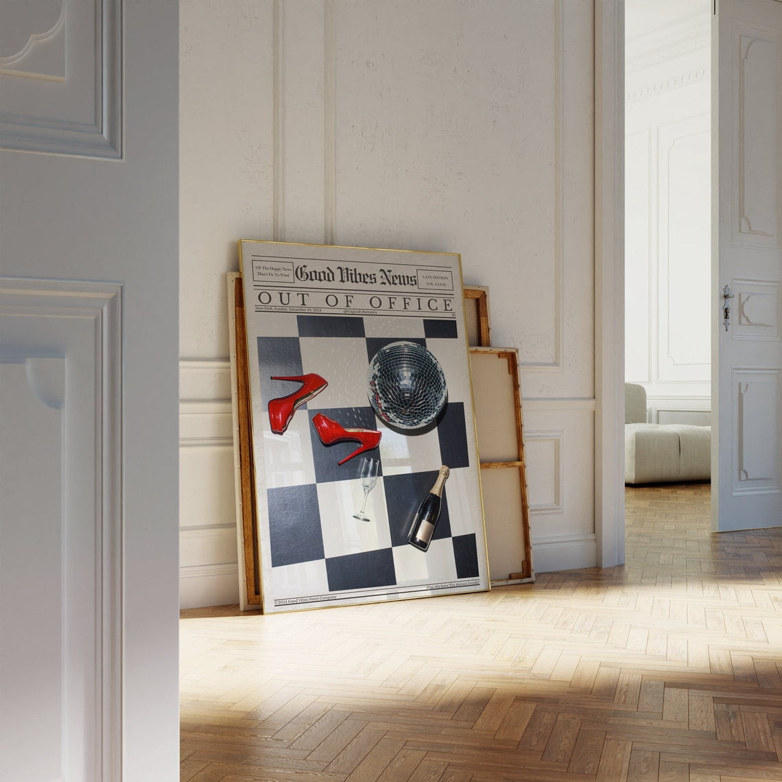 Disco Ball Champagne Newspaper Wall Art Girly Retro Poster, Unframed ...