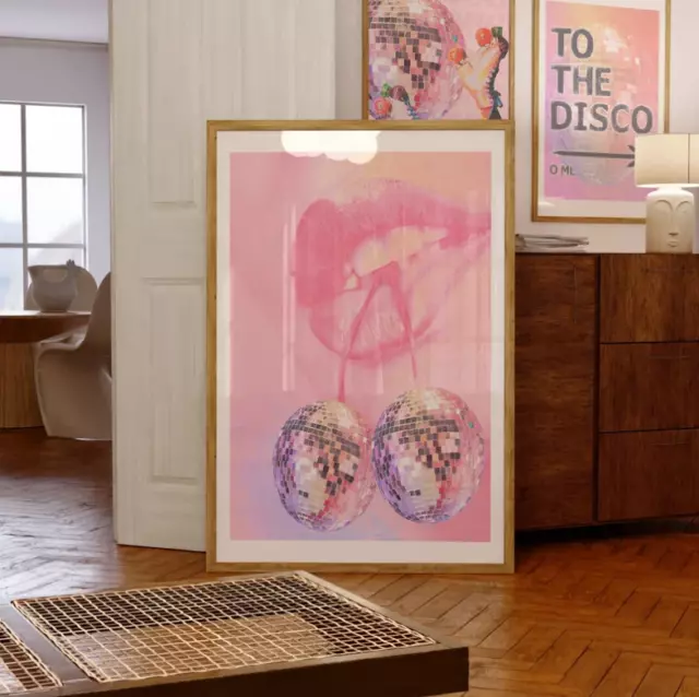 Disco Ball Cherry Wall Art Preppy Room Decor Retro Bar Cart Trendy 70S ...