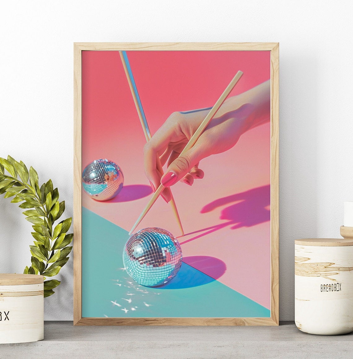 Disco Ball Chopsticks Wall Art, Retro Funky Pastel Kitchen Decor ...