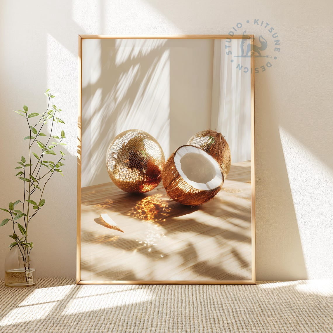 Disco Ball Coconut Tropical Beach House Art, Unframed Canvas Size 12x18 ...