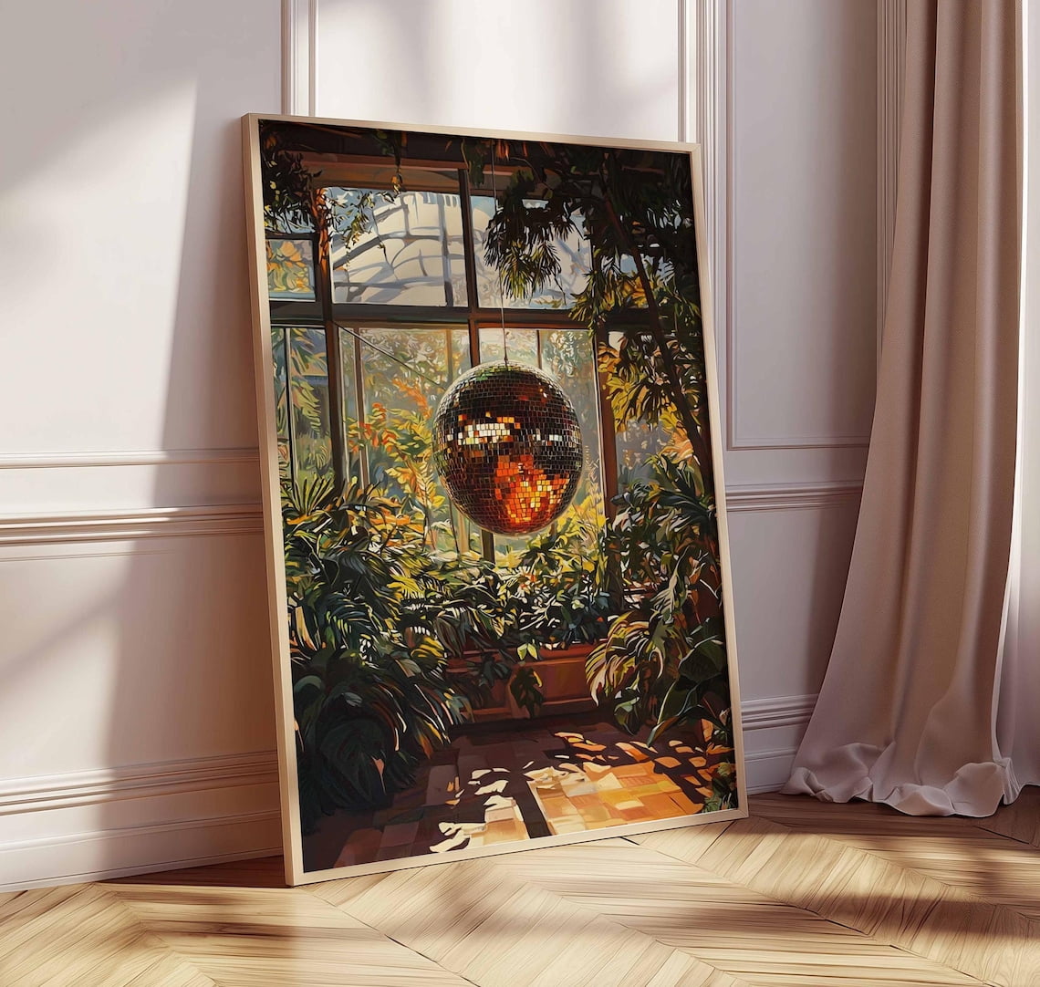 Disco Ball Greenhouse Tropical 70s Retro Funky Houseplant Interior Art ...