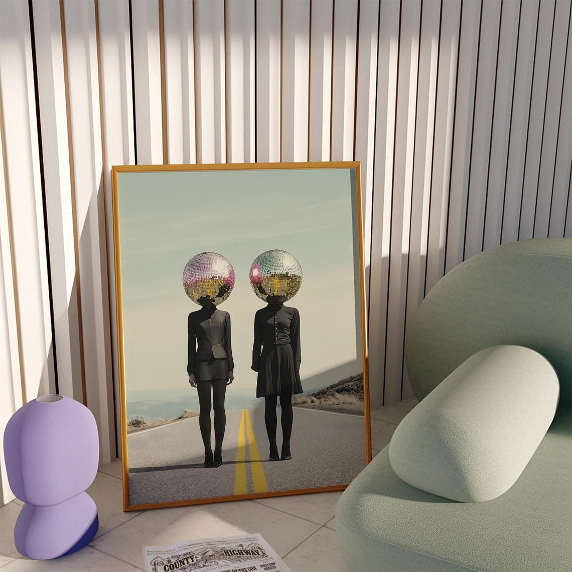 Disco Ball Head Trendy Dopamine Wall Art, Stretched Canvas Size 8x12 ...