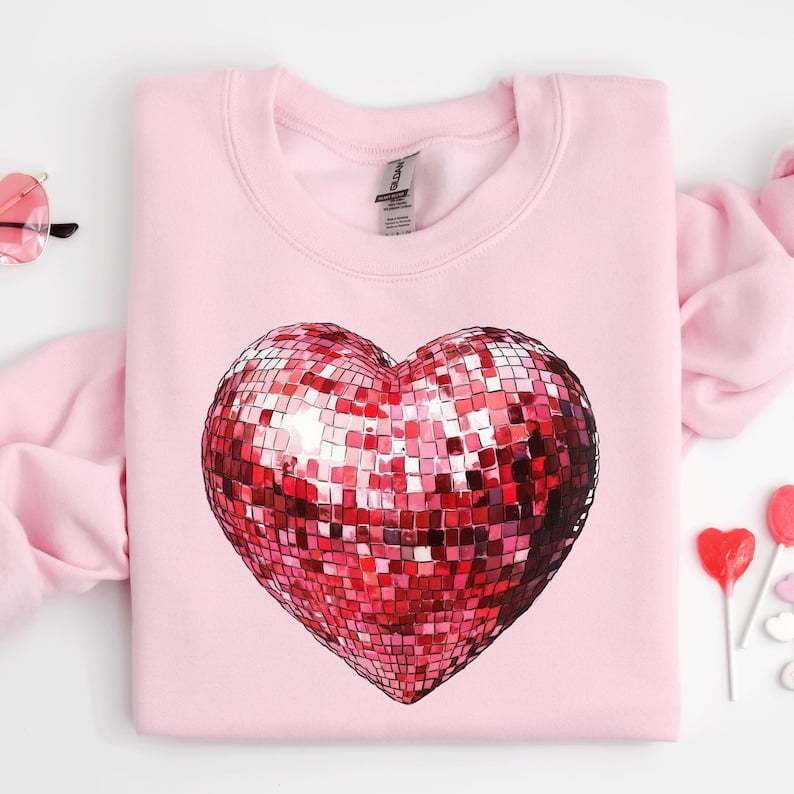 Disco Ball Heart Sweatshirt, Valentines Day Gift Shirt, Cute Couples Shirt, Unisex T-Shirt ...
