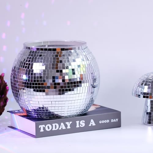 Disco Ball Ice Bucket 8.8Inch - Mirror Silver Disco Ball Decor Beverage ...