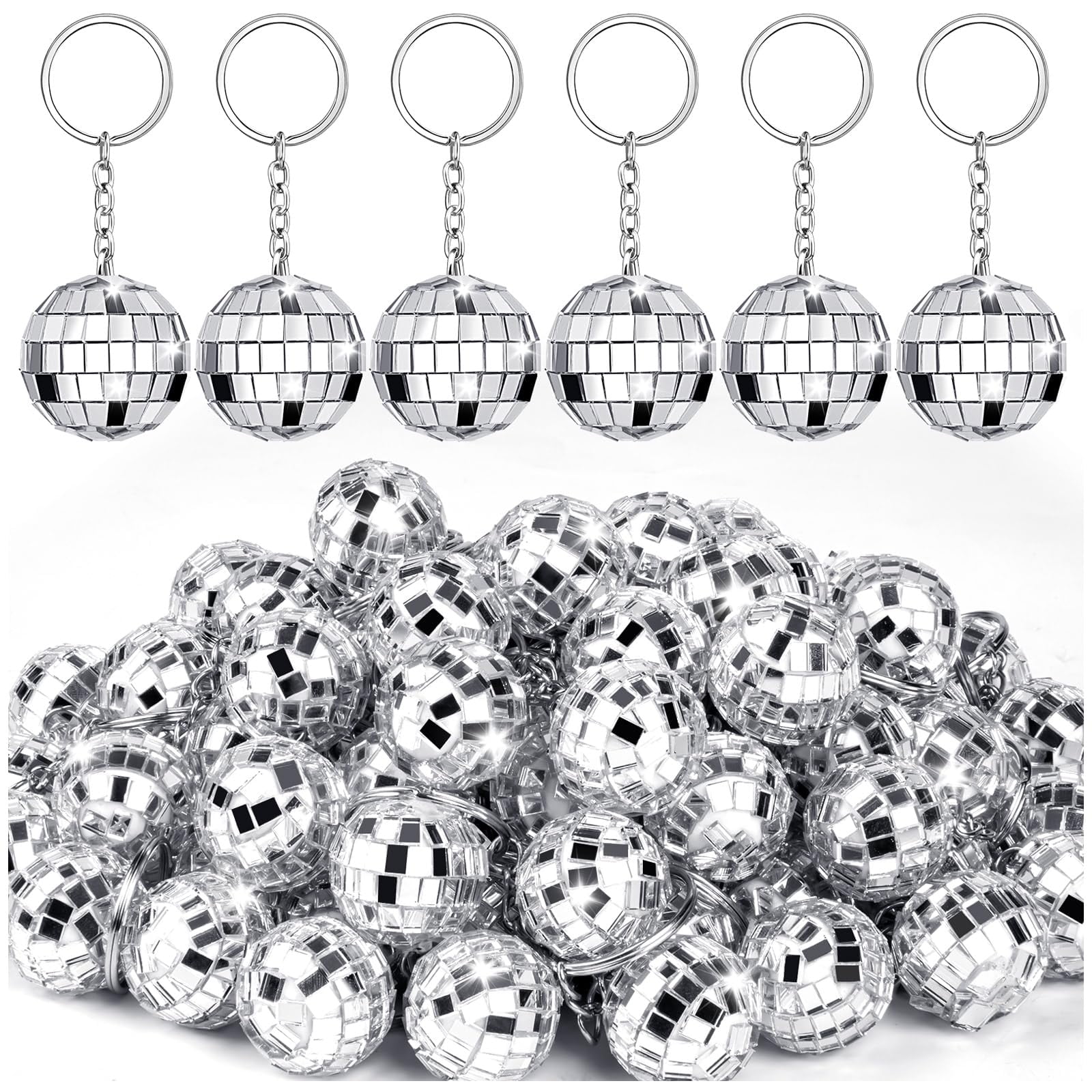 Disco Ball Keychain Bulk 25Pcs, Mini Silver Mirror Keychains for Party ...