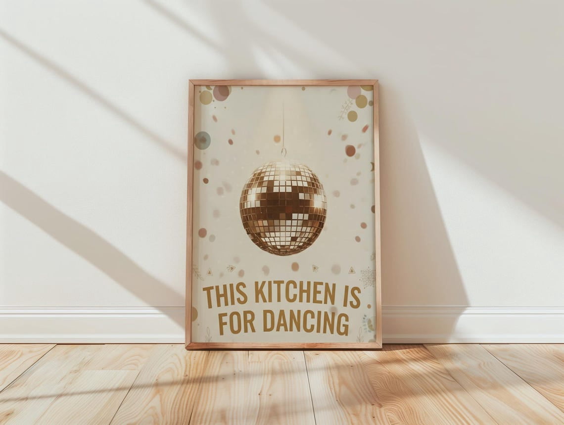 Disco Ball Kitchen Poster Quote Boho Retro Wall Art Typography Unframed ...