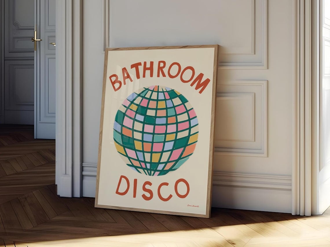 Disco Ball Modern Maximalist Bathroom Wall Art, Unframed Paper Print ...